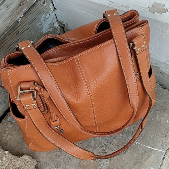 Fossil | Bags | Fossil Suntan Pebbled Leather Multi Compartment Satchel ...